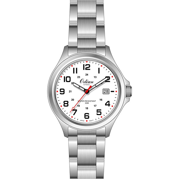 Orlean 38mm Analog Mens Watch, Full Stainless Steel, Date, 12H/24H ...