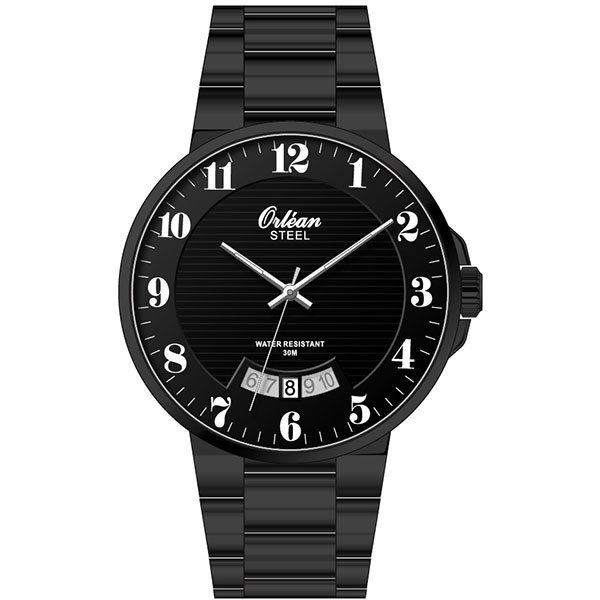 Orlean 40mm Analog Mens Watch, Full Stainless Steel, Date, Black Dial ...
